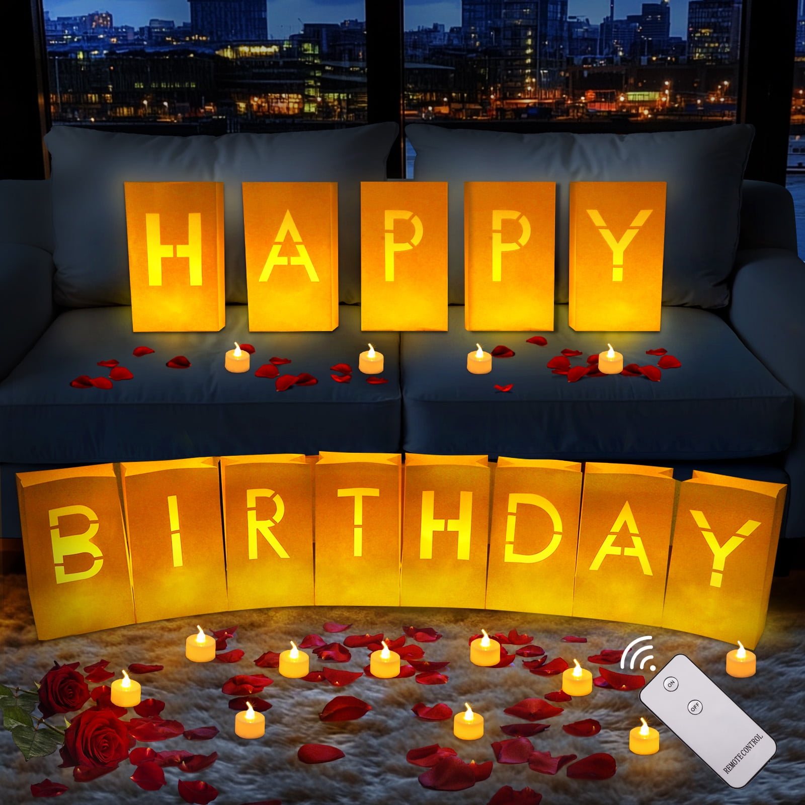 HKKDKTA Happy Birthday Light Up Letters Luminary Bags with 24 LED ...