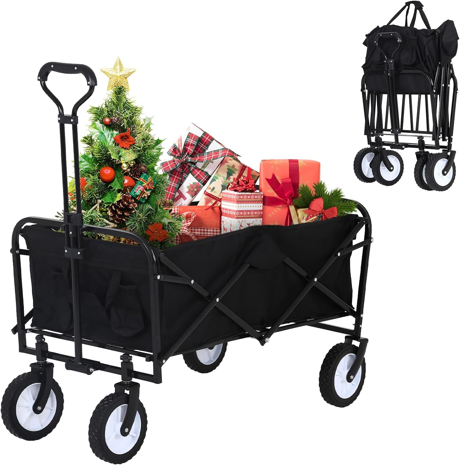 HKLGorg Folding Wagon Cart Collapsible Wagon Cart with Wheels Heavy ...