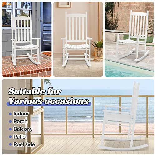 HKLGorg Wooden Outdoor Rocking Chair, Patio Rocking Chair Porch Rocking ...