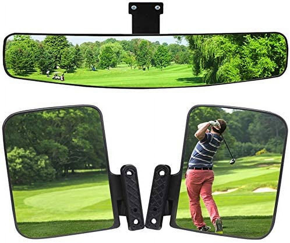 HKOO Newest Golf Cart Folding Side Mirrors and Rear View Mirror 16.5 ...