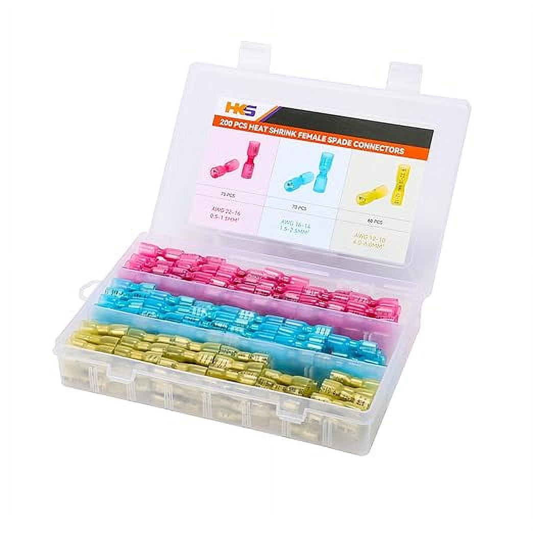 HKS 200PCS Female Spade Connector Kit - Heat Shrink Electrical Quick ...