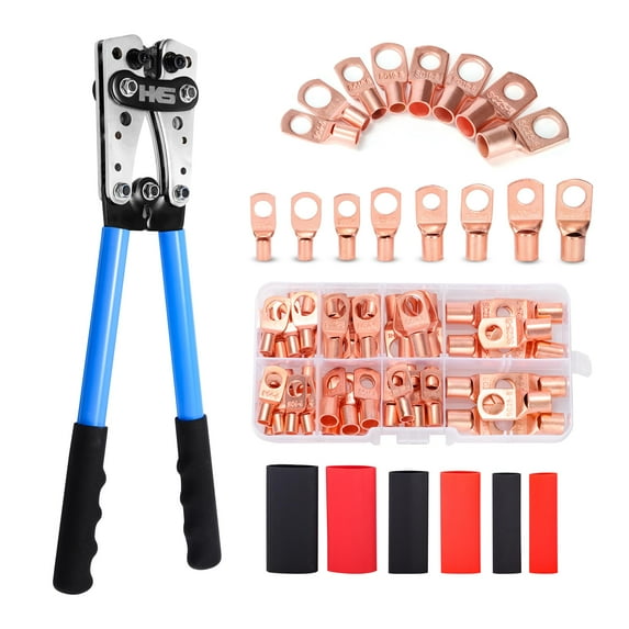 HKS Battery Cable Lug Crimping Tool 10-1 AWG, 60Pcs Copper Ring ...