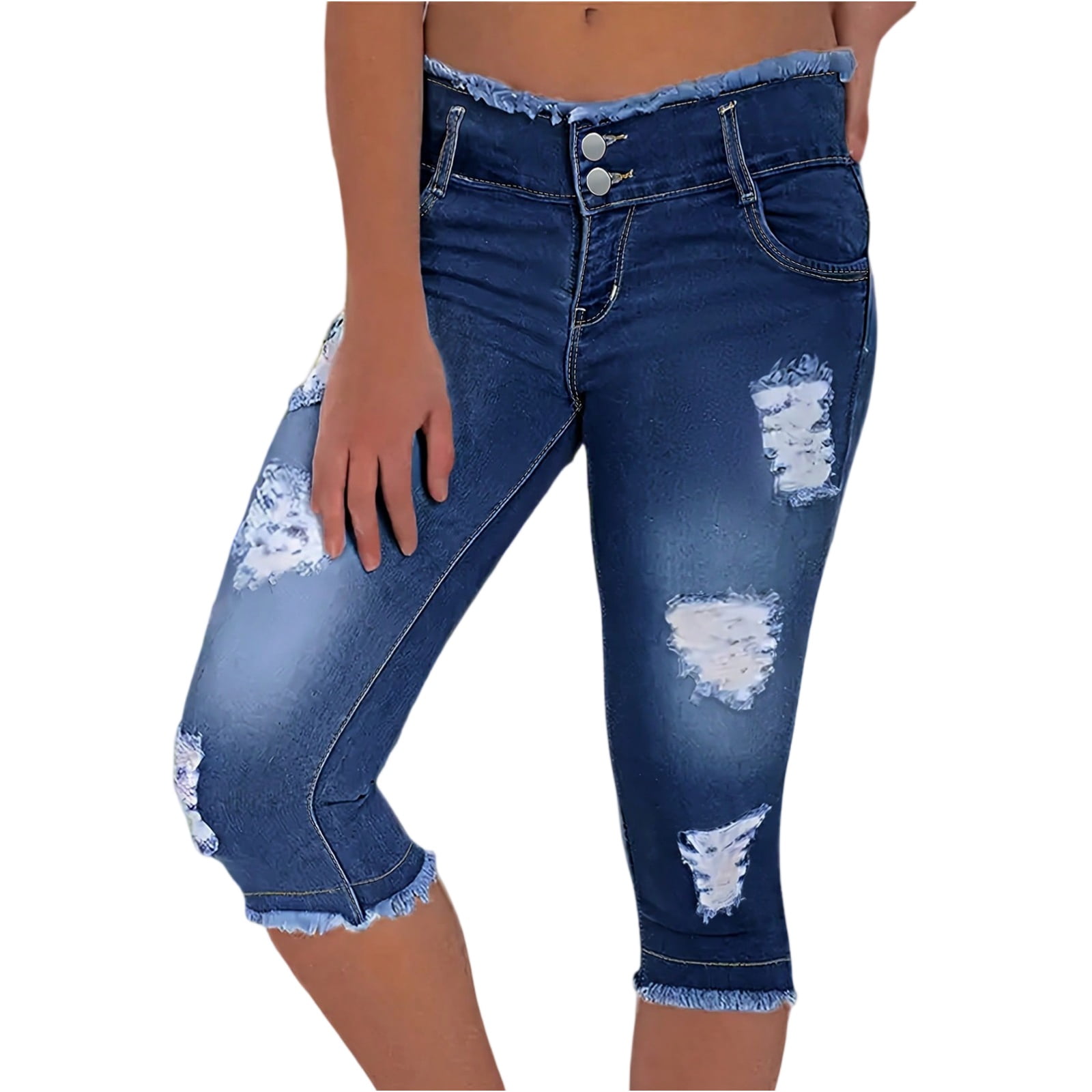 HKYNLAG Capri Jeans for Women Stretch Frayed Hem Ripped Jeans ...