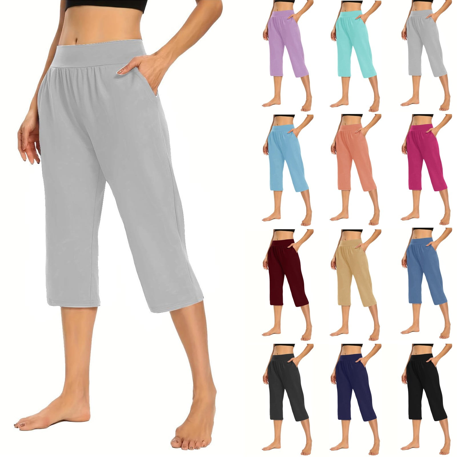 HKYNLAG Capri Pants for Women Summer Business Casual Pull On Womens ...