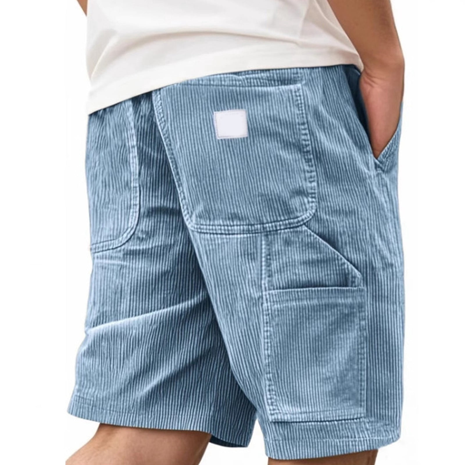 HKYNLAG Men's Corduroy Cargo Shorts Elastic Waist Drawstring Casual ...