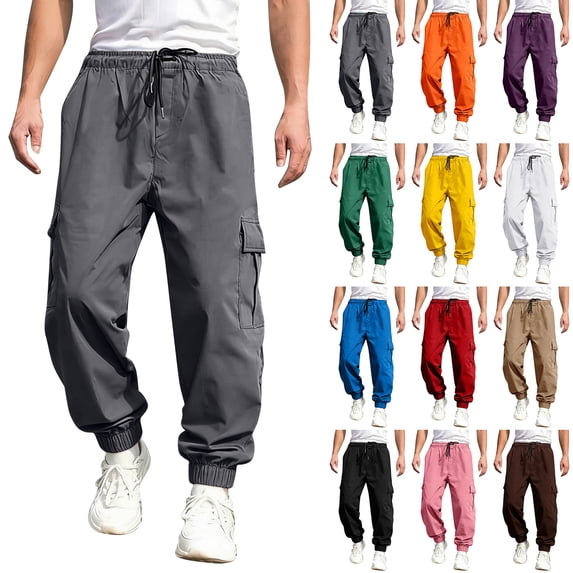 HKYNLAG Mens Cargo Joggers Pants Big and Tall Elastic Waist Drawstring ...