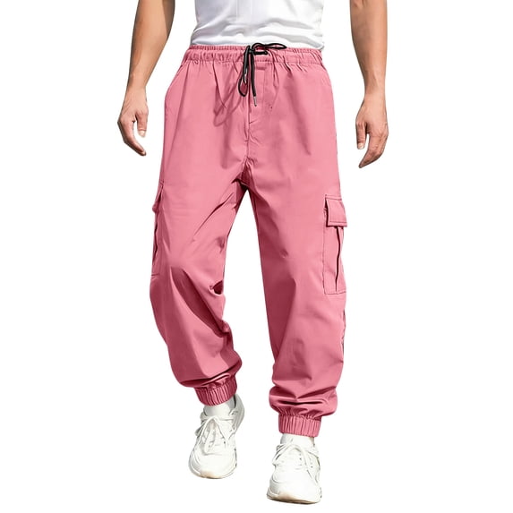 HKYNLAG Mens Cargo Pants Casual Solid Color Joggers Pants Workout ...