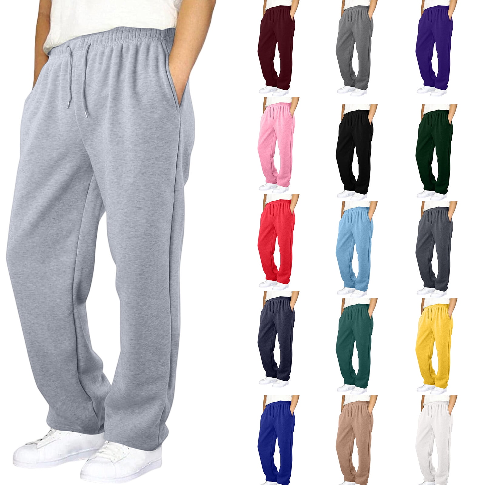 HKYNLAG Mens Fleece Cargo Sweatpants Open Bottom Sweat Pants Elastic ...