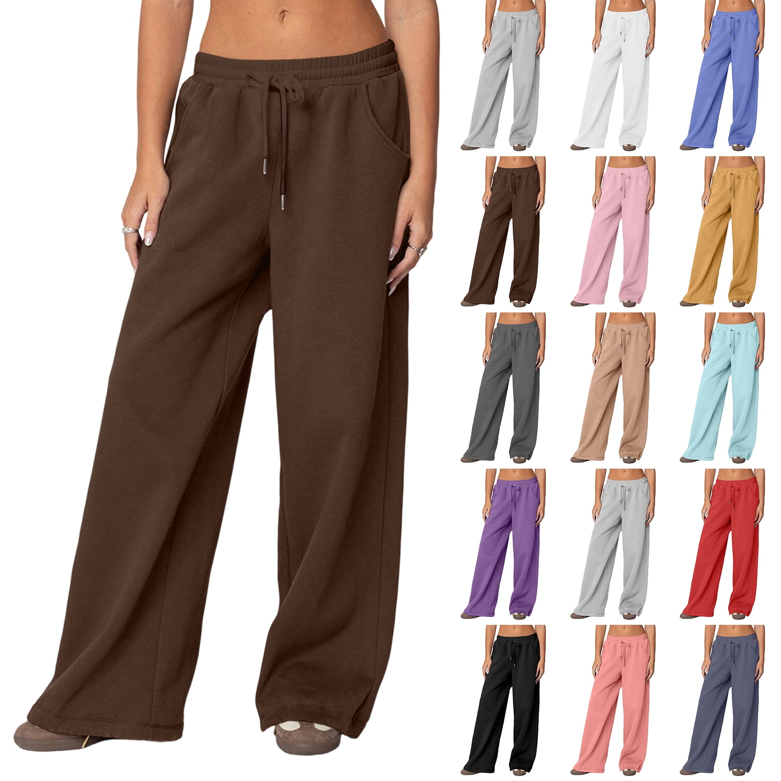 HKYNLAG Wide Leg Sweatpants Women Drawstring Low Rise Fleece Baggy ...