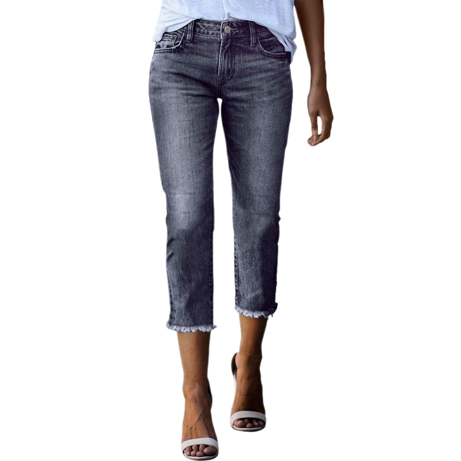 HKYNLAG Women's Capri Jeans High Waisted 2025 Summer Fashion Straight ...