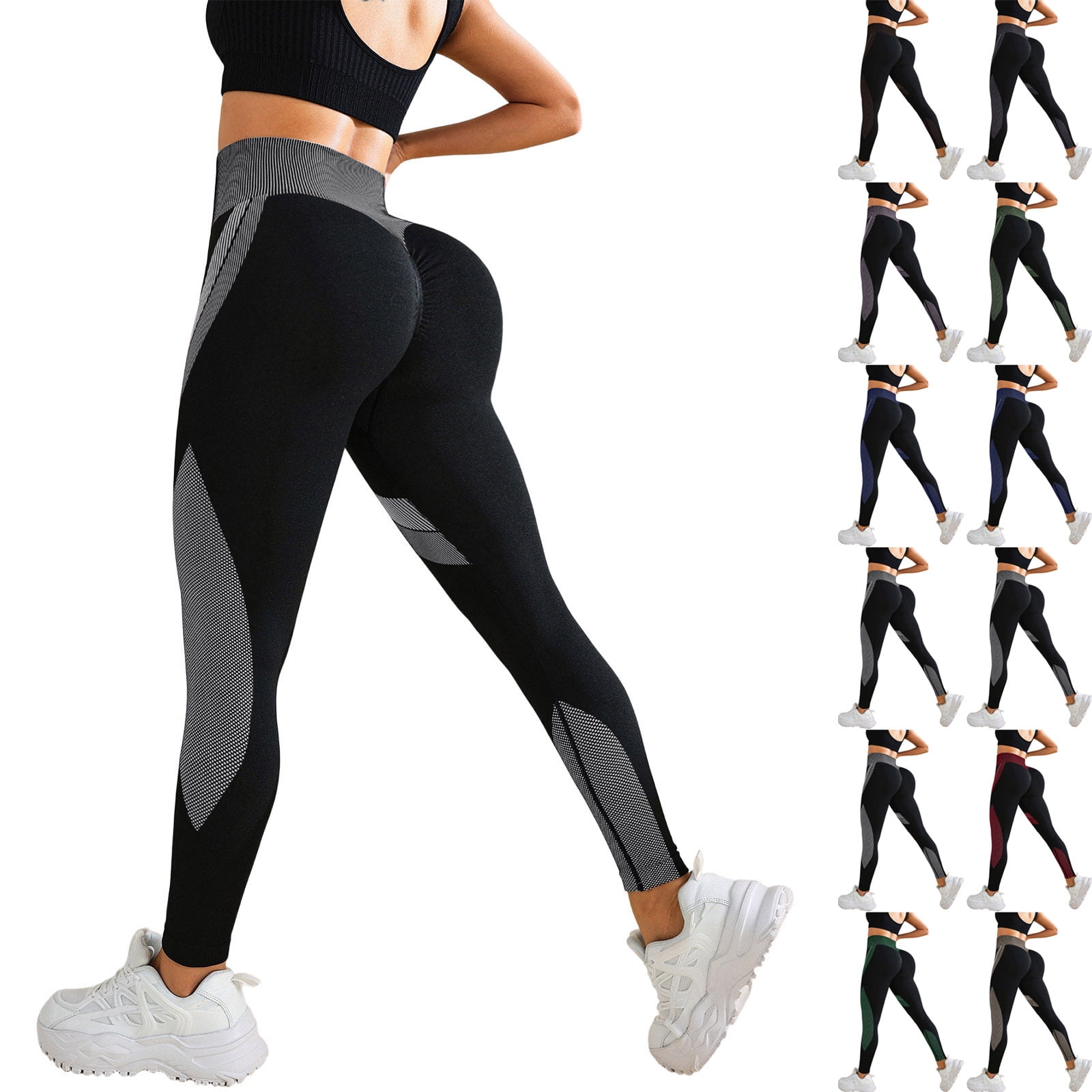 HKYNLAG Women's High Waisted Leggings Color Block Yoga Pants Workout ...