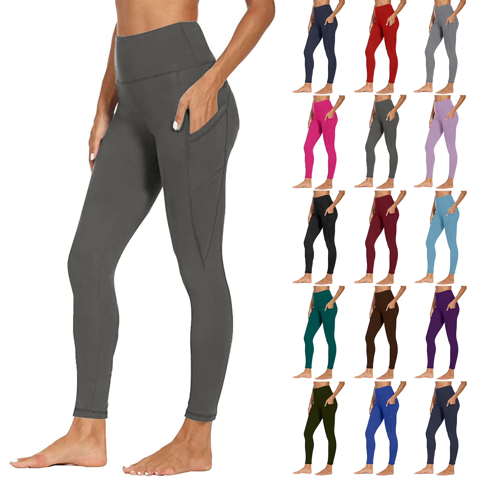 HKYNLAG Women's High Waisted Yoga Pants with Side Pockets Tummy Control ...