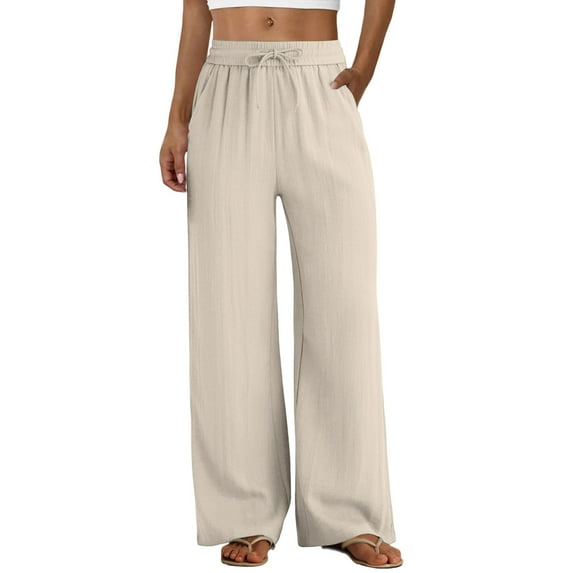 HKYNLAG Women's Wide Leg Pants Casual Loose Palazzo Pants Drawstring ...