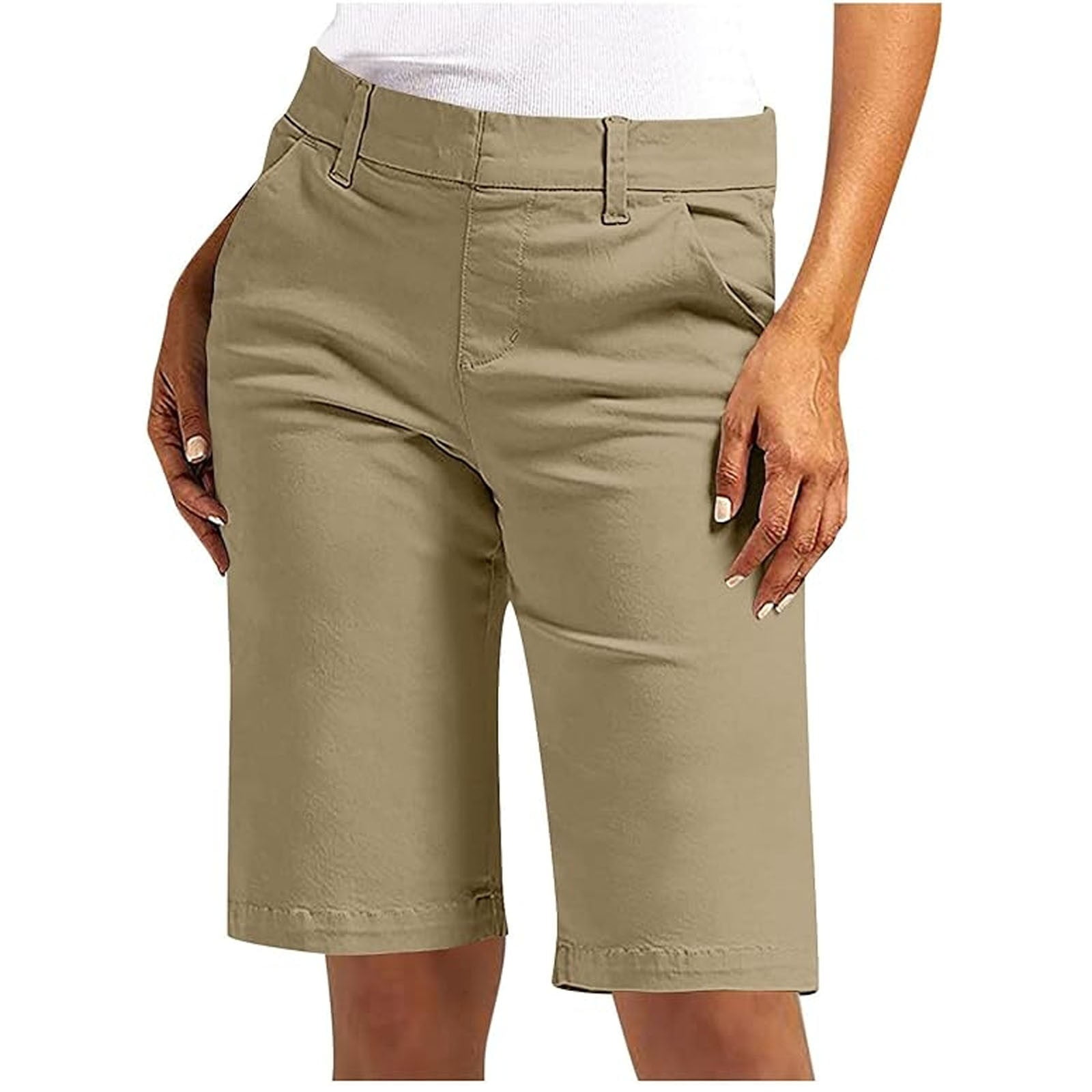 HKYNLAG Bermuda Shorts for Women Knee Length Dressy Casual High Waisted ...
