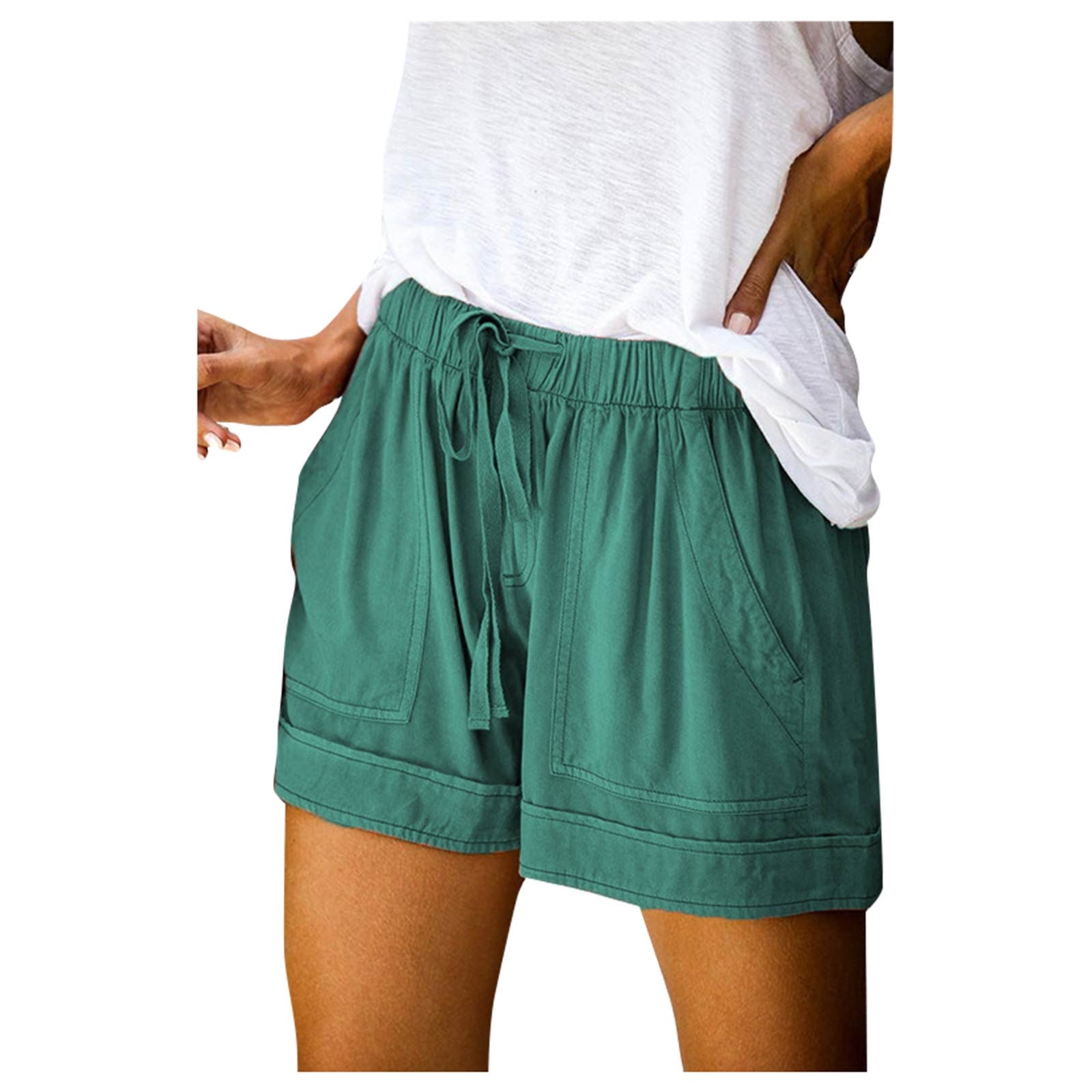 HKYNLAG Womens Shorts Casual Drawstring Elastic Waist Cotton Plus Size ...