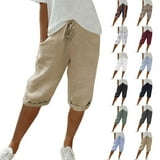 HKYNLAG Womens Summer Cotton Linen Shorts Casual Loose Knee Length ...