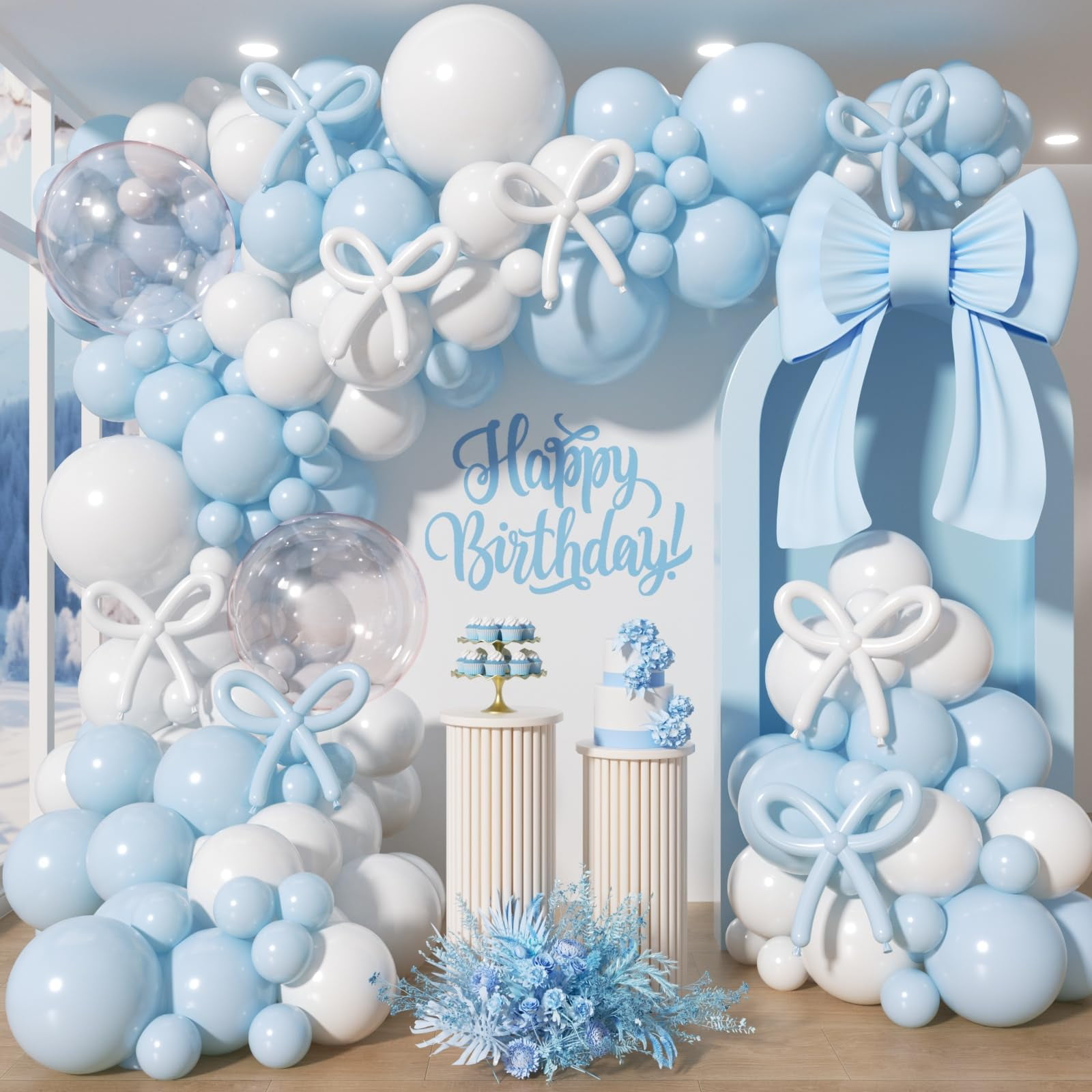 HKYOOD 200Pcs BlueTRDN and White Balloon Garland Arch Kit - White ...