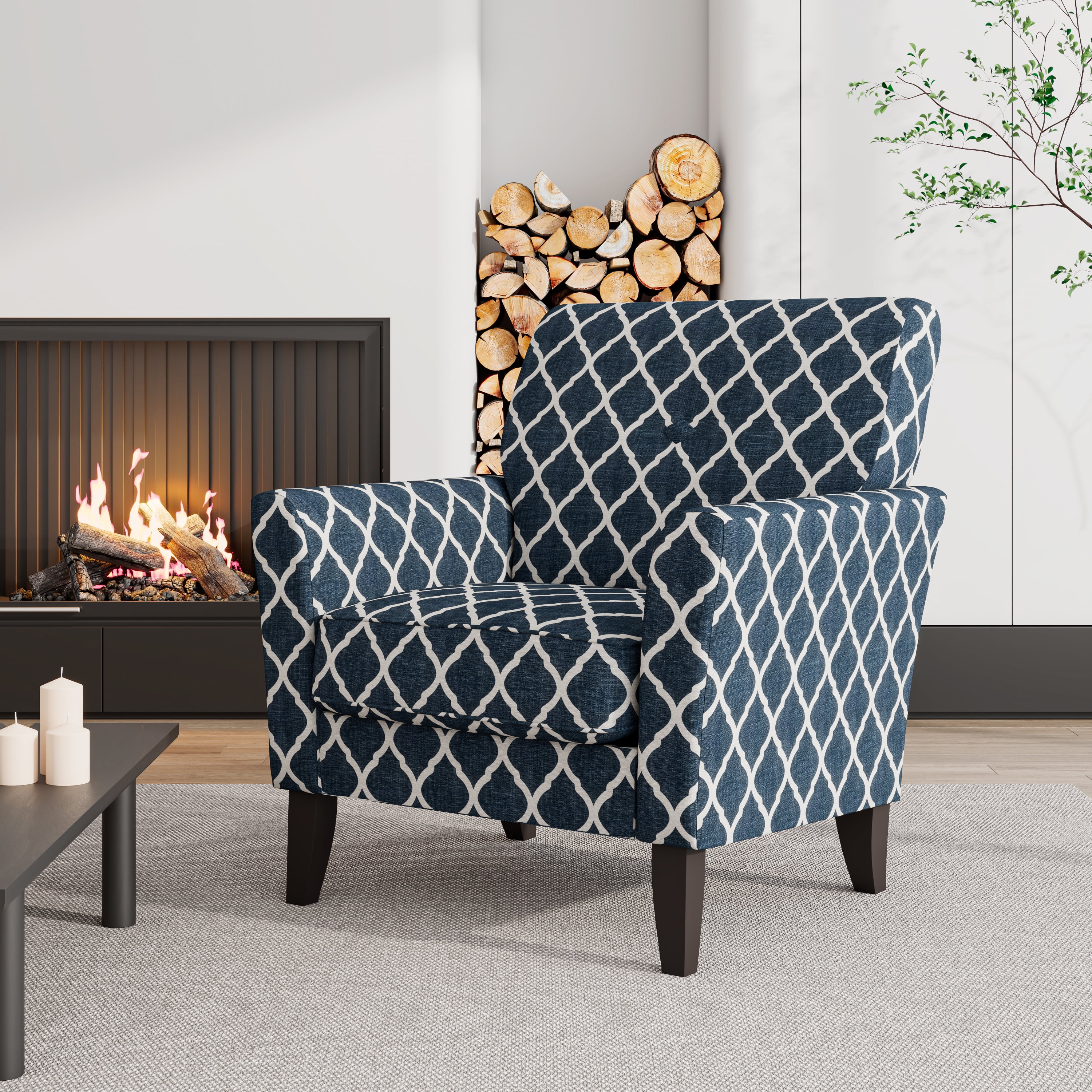 Homesvale Alex Transitional Flared Arm Armchair, Navy Blue Trellis ...