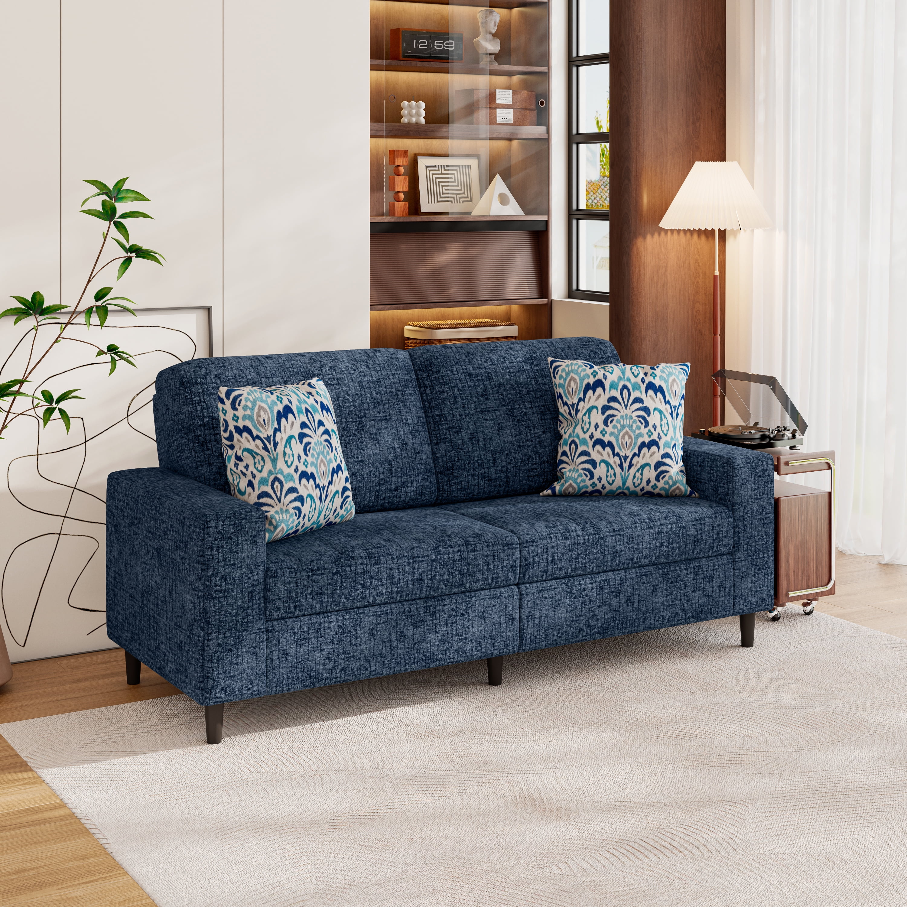 Homesvale Copeland Small Space Sofa, Textured Navy Blue Chenille Fabric ...