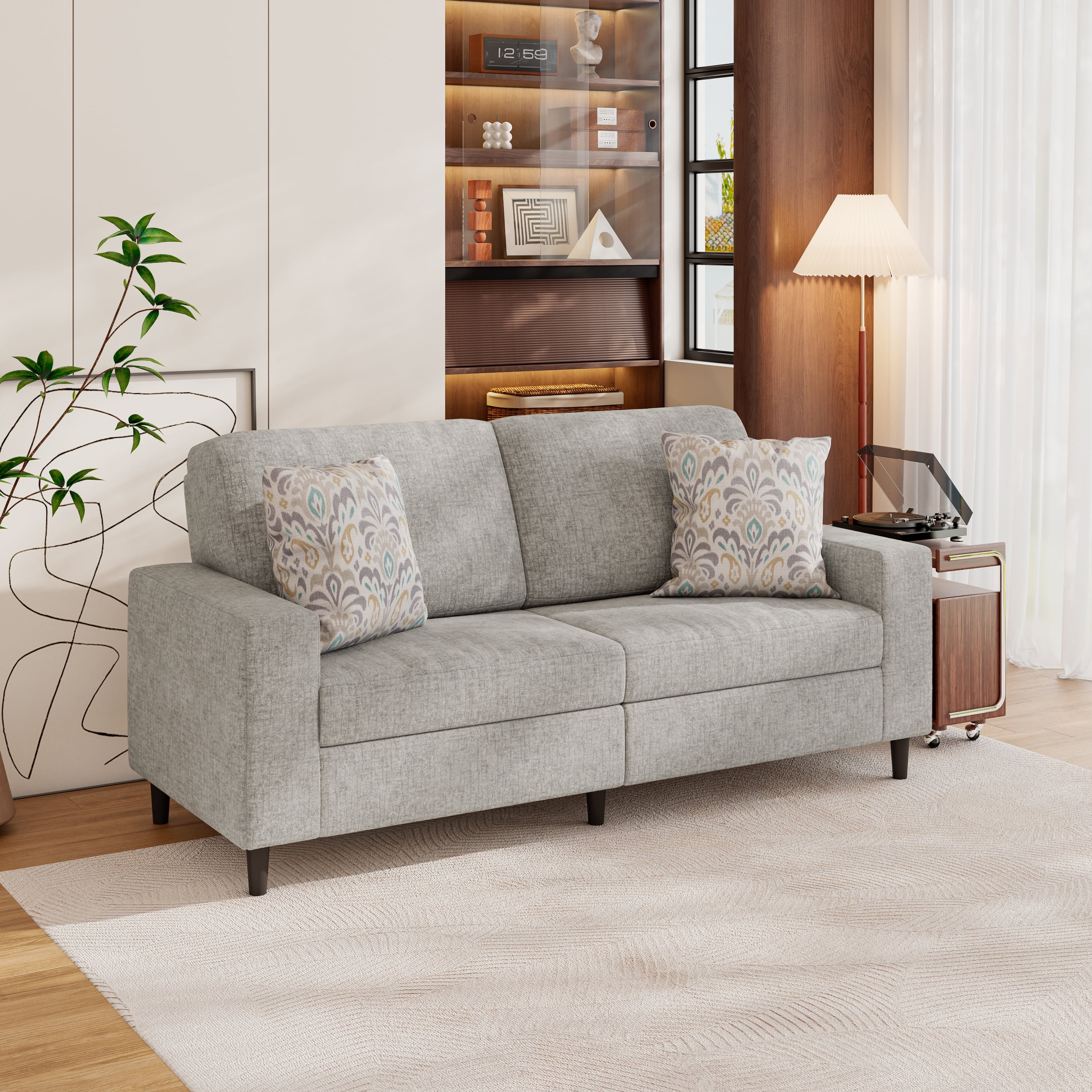 Homesvale Copeland Small Space Sofa, Textured Silver Gray Chenille ...