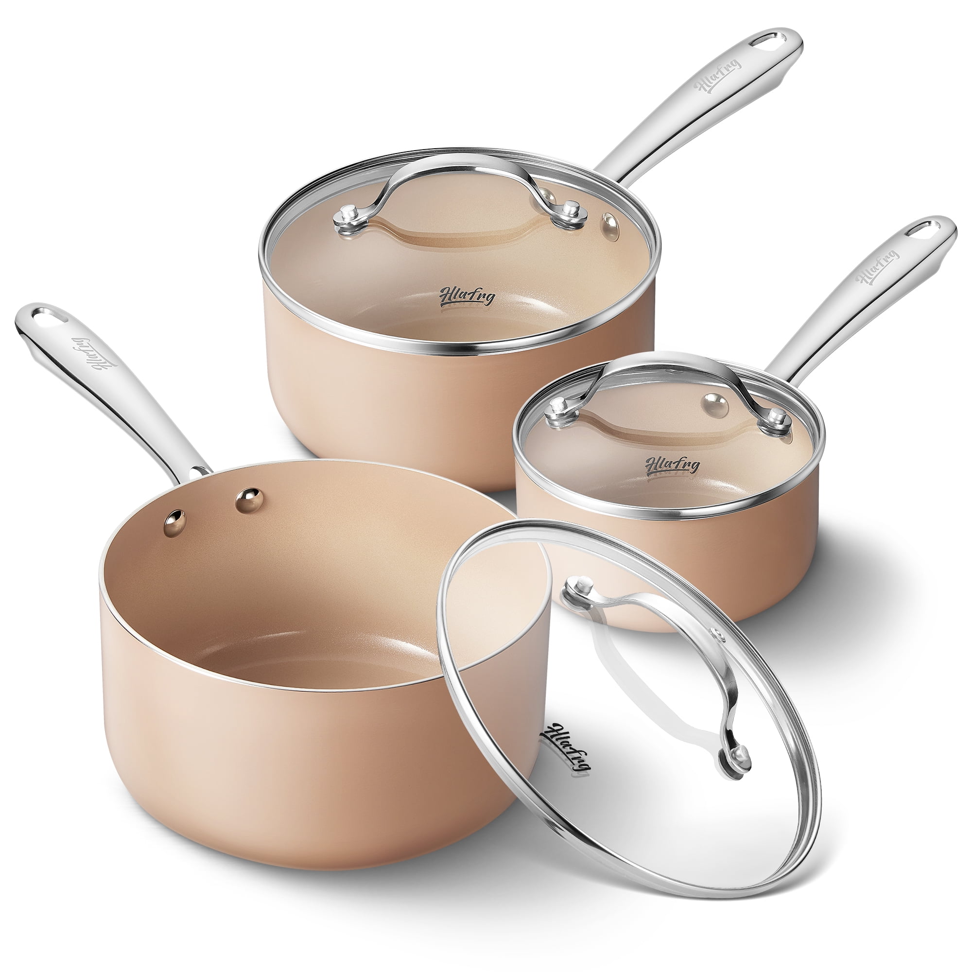HLAFRG Nonstick Saucepan Set, Ceramic Coating, 1+2+3 Quart Pots with ...