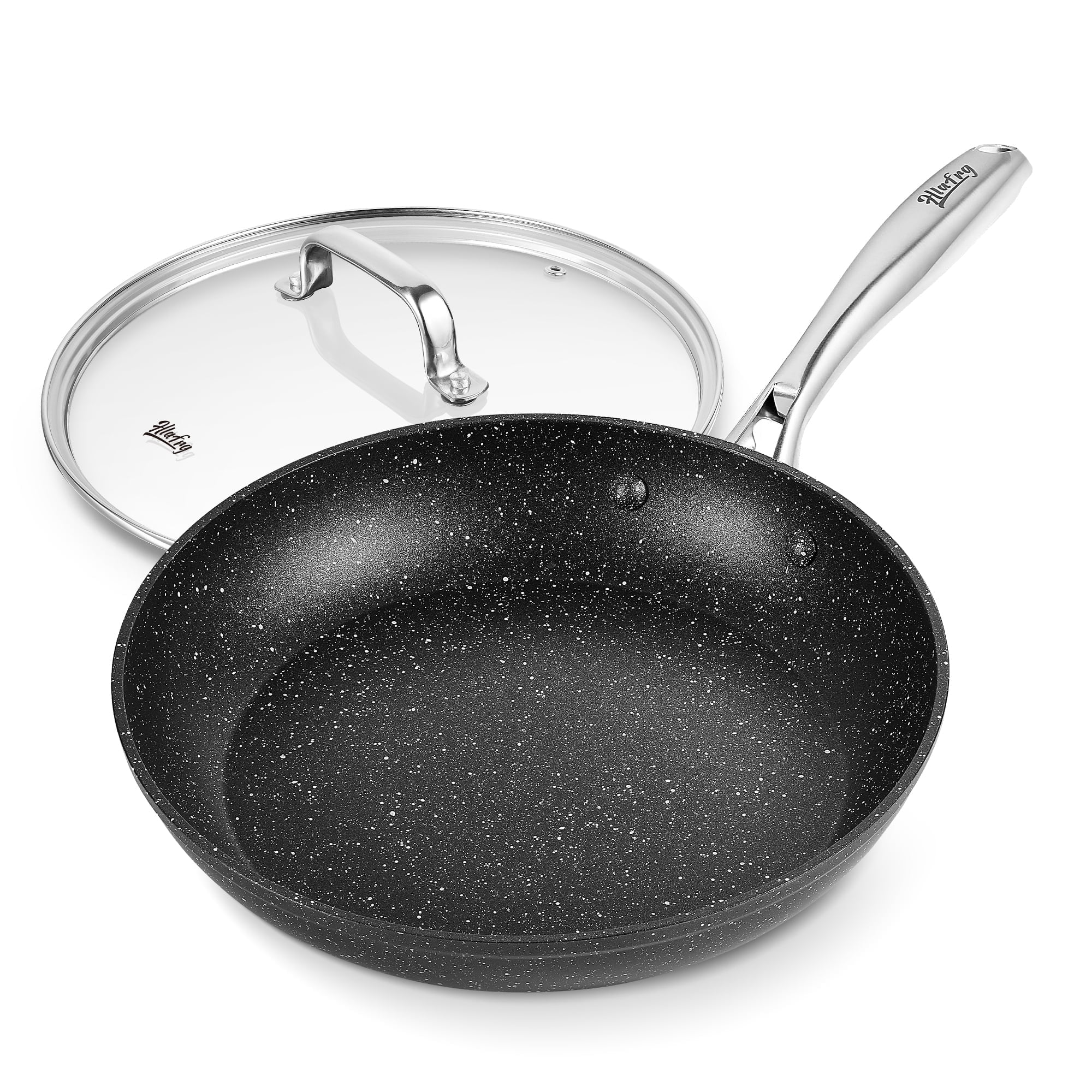 HLAFRG 8 Inch Nonstick Frying Pan with Lid,Black Marble Cookware, Stone ...