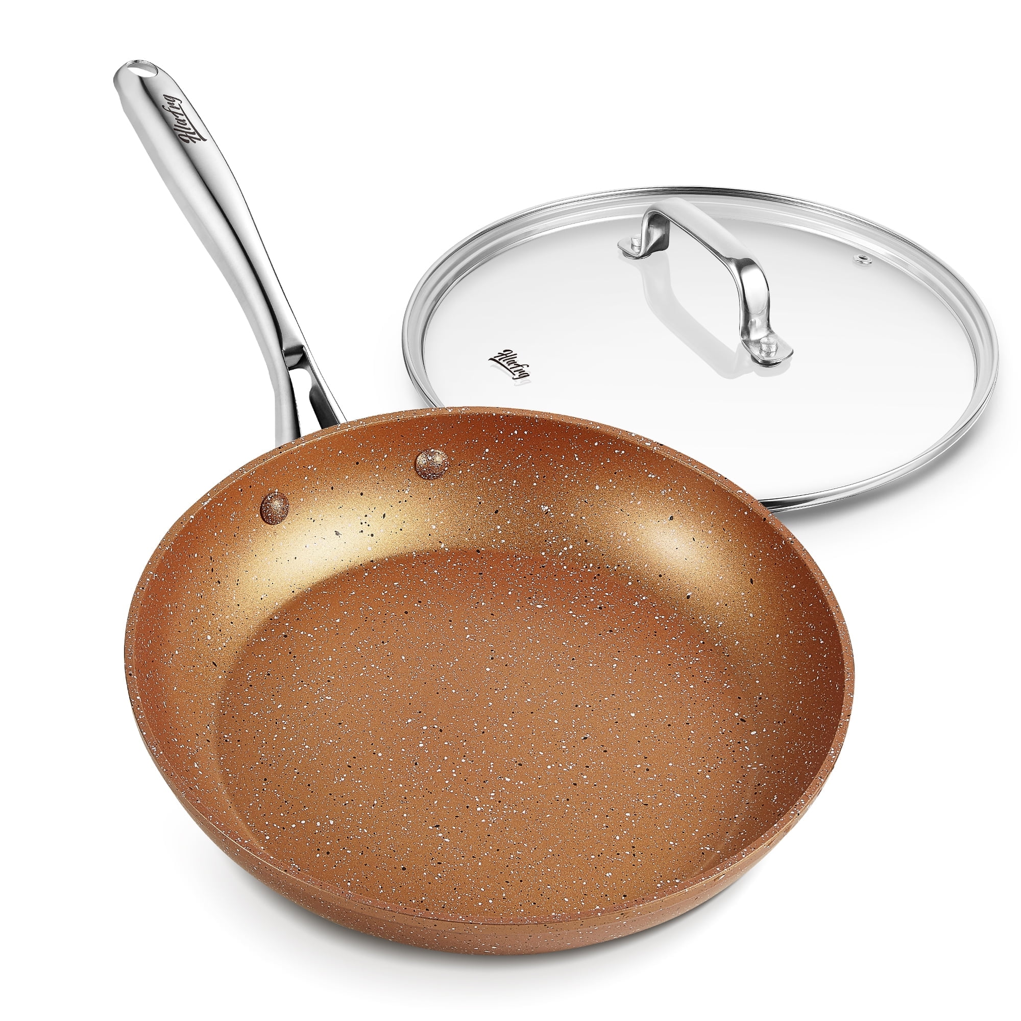 HLAFRG 8 Inch Nonstick Frying Pan with Lid, Marble Stone-Derived ...