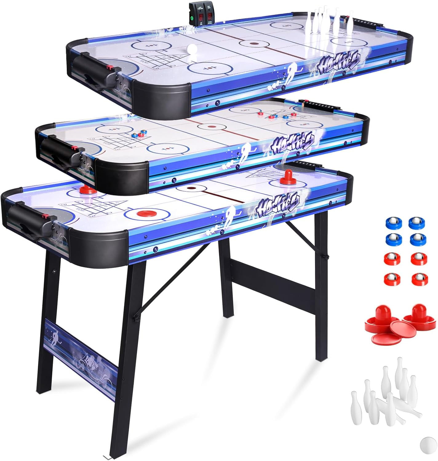 HLC 3 in 1 Air Hockey Table Foldable 4FT Powered Electronic Hockey Game ...