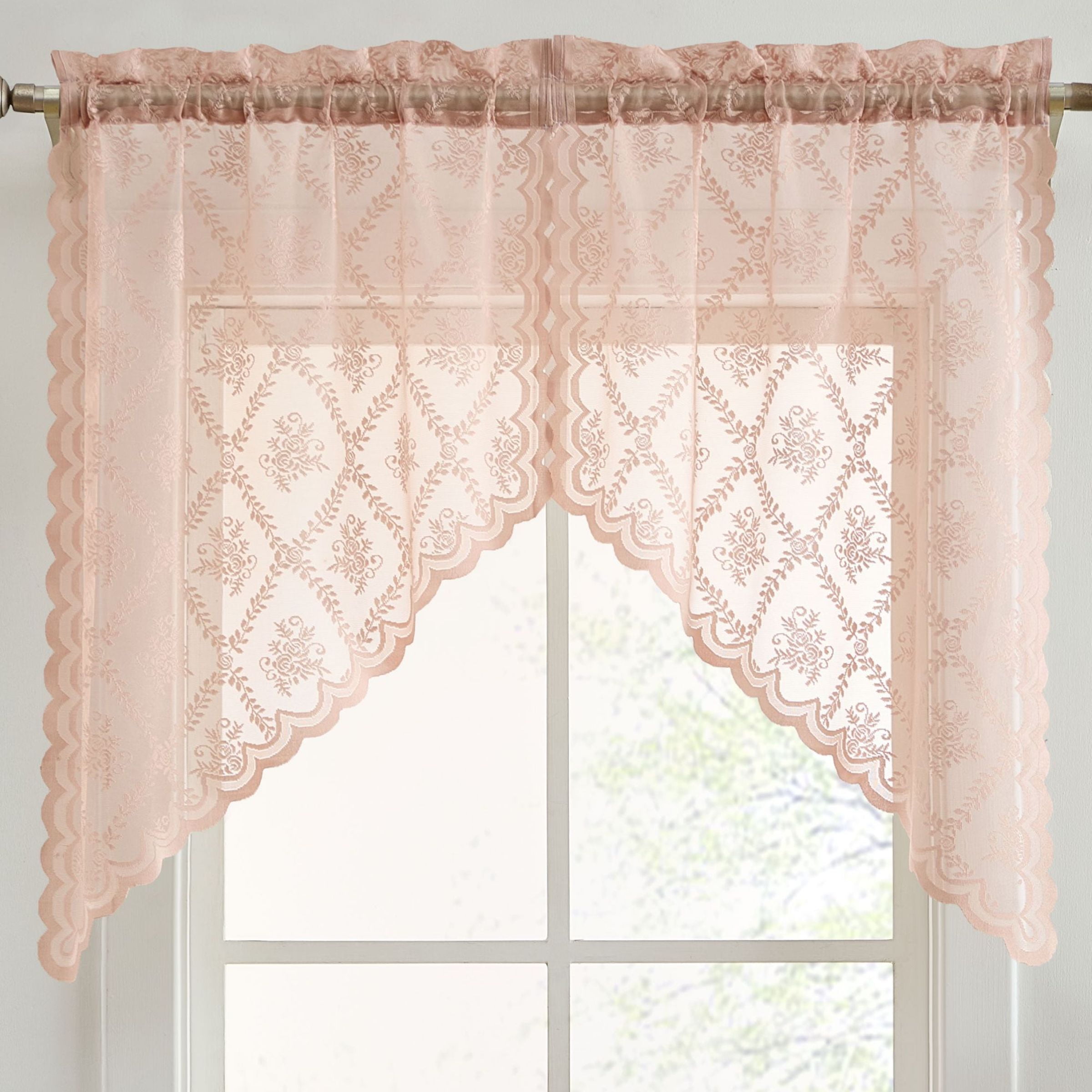 THD Bella Floral Rod Pocket Lace Short Cafe Swags for Small Windows ...