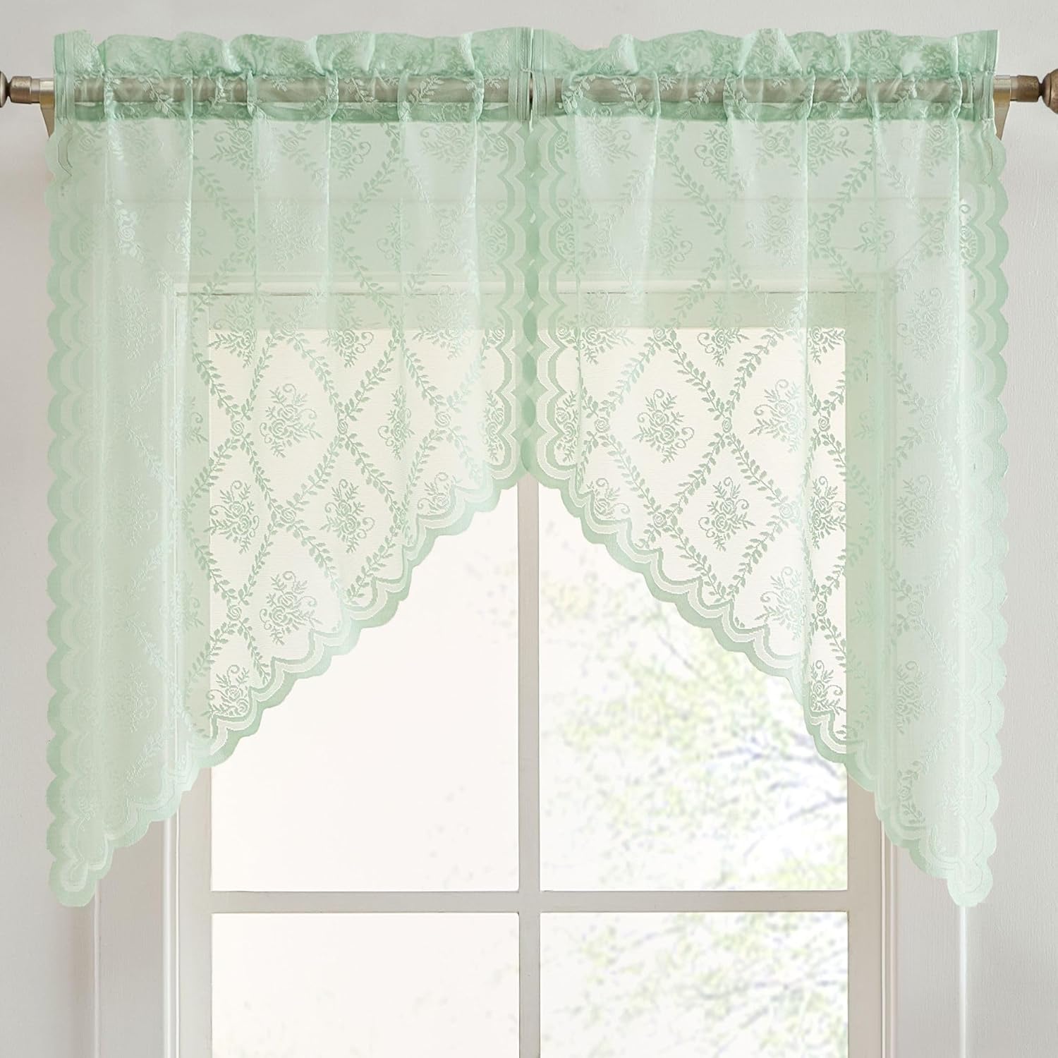 HLC.ME Isabella Floral Rod Pocket Lace Short Cafe Swags for Small ...