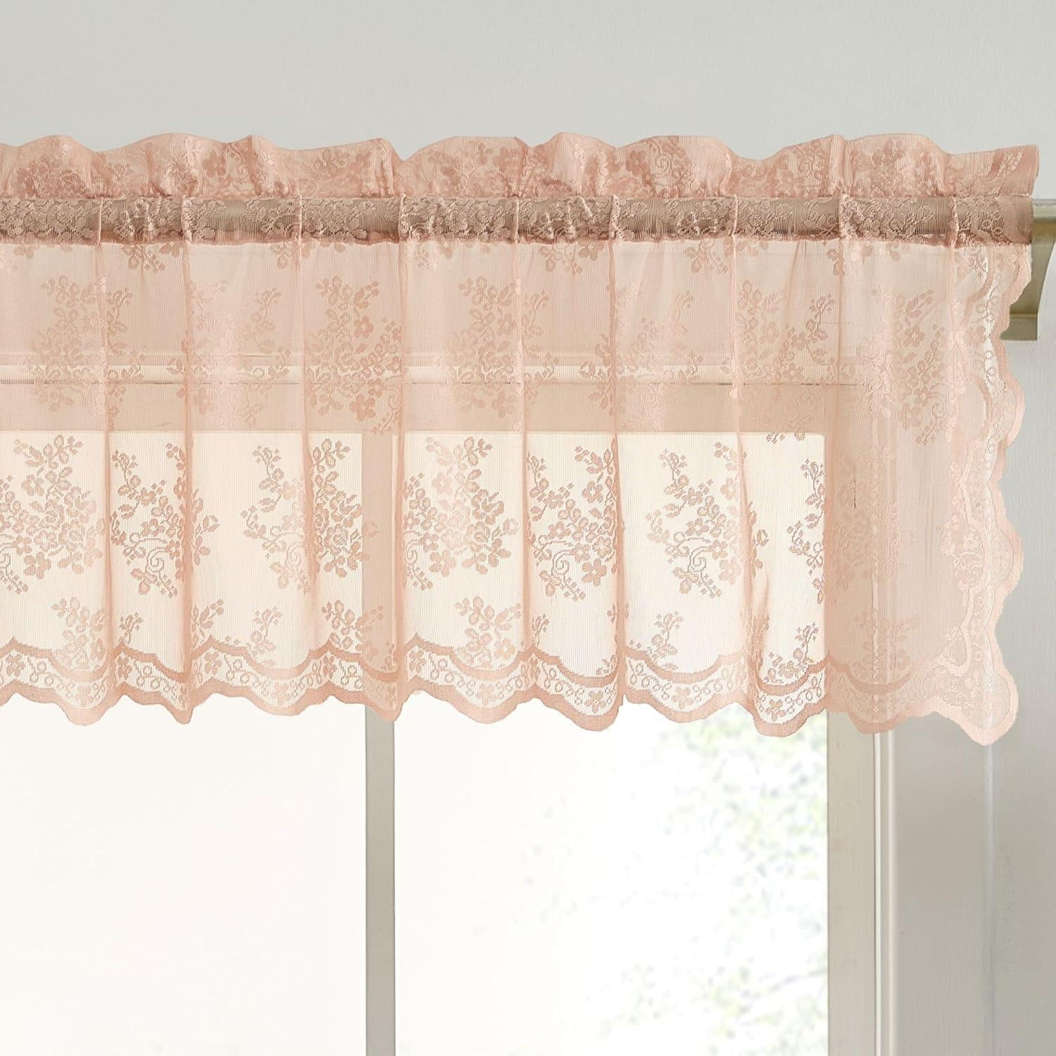 HLC.ME Jolene Floral Rod Pocket Lace Semi Sheer Voile Short Valance for ...