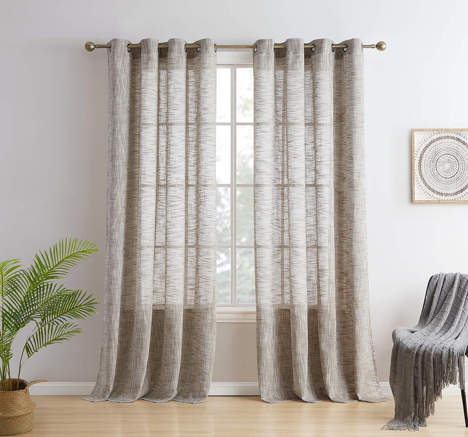 HLC.ME Madison Faux Linen Textured Semi Sheer Privacy Sun Light ...