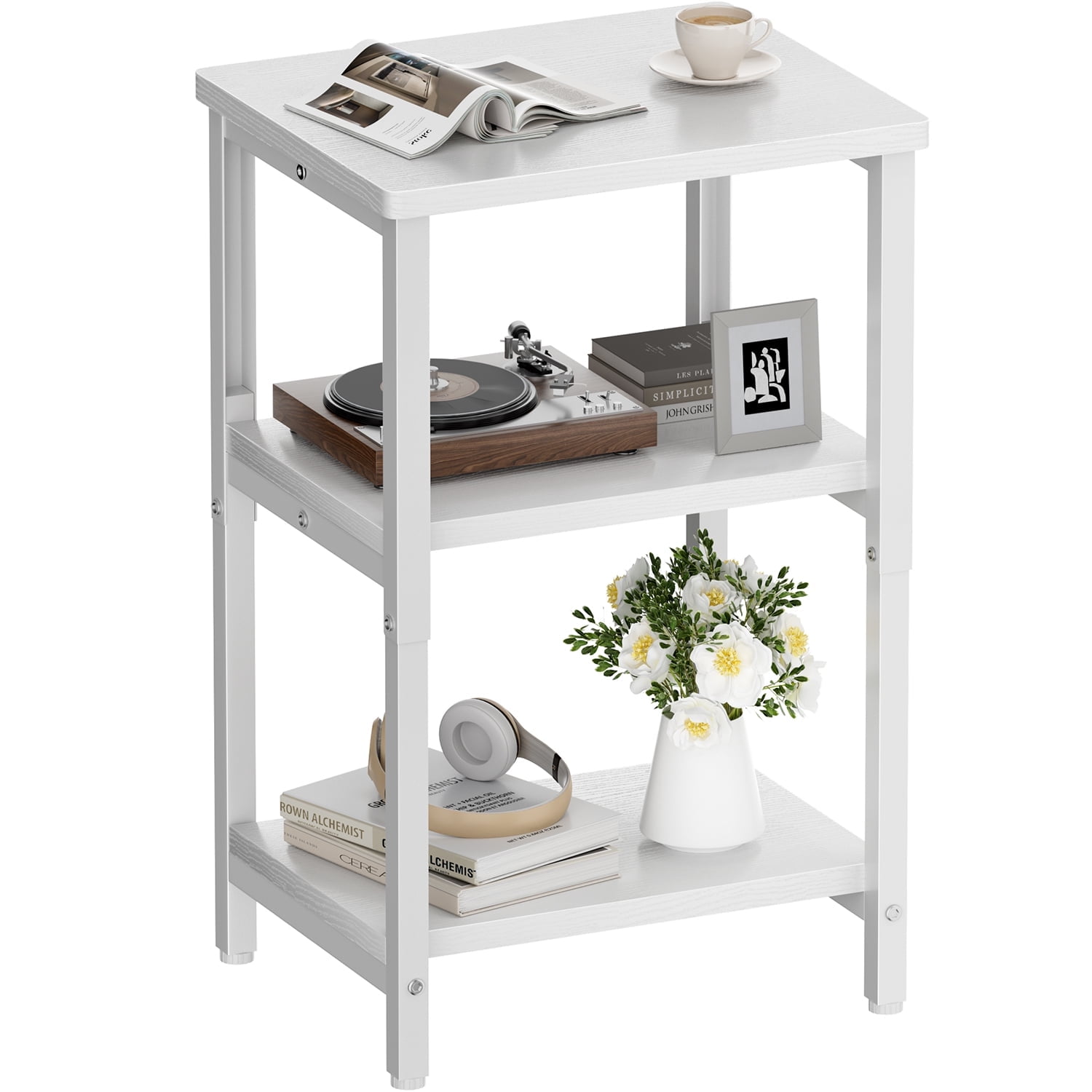 HLDIRECT 3 Tier Side Table, Adjustable Height End Table with Storage ...