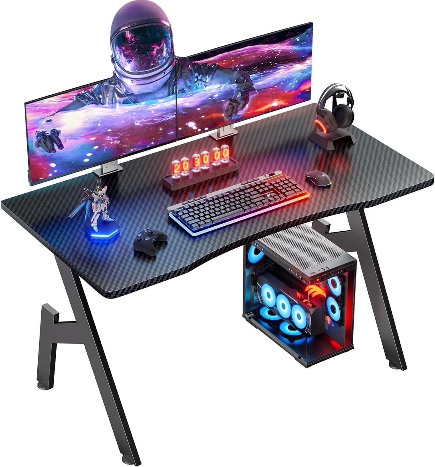 HLDIRECT 40 inch Gaming Desk with Carbon Fibre Surface, PC Desk ...