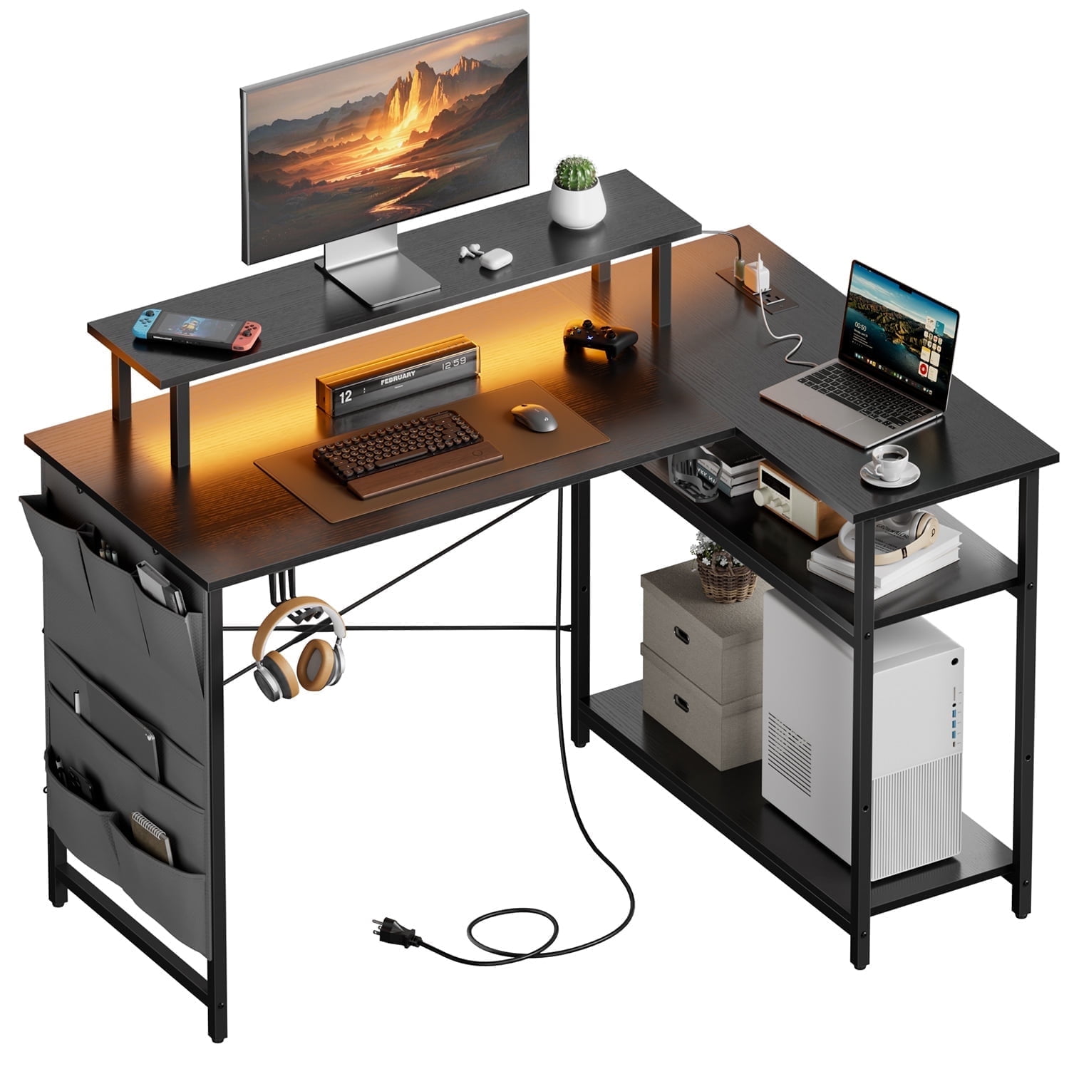 HLDIRECT 43 Inch L Shaped Computer Desk with Power Outlet, Gaming ...