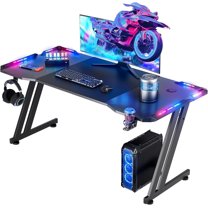 Bestier 55" Gaming Desktop Table with LED Light, Monitor Stand ...