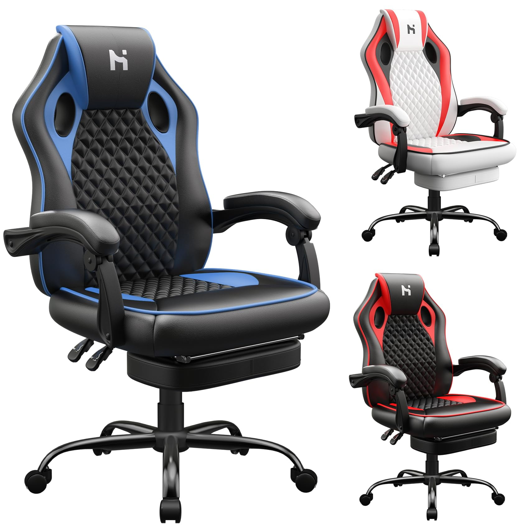 HLDIRECT Gaming Chair with Footrest, Height & Angle Adjustable and for ...