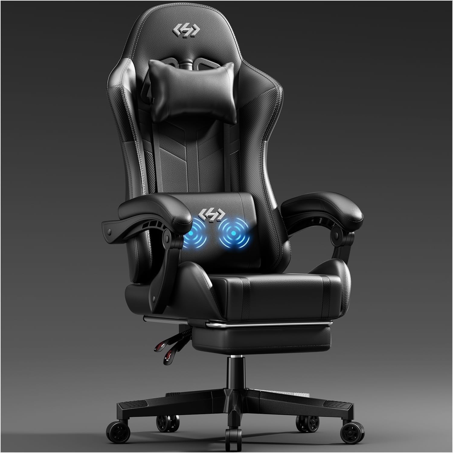 HLDIRECT Gaming Chair with Footrest, Massage Leather Game Chair ...
