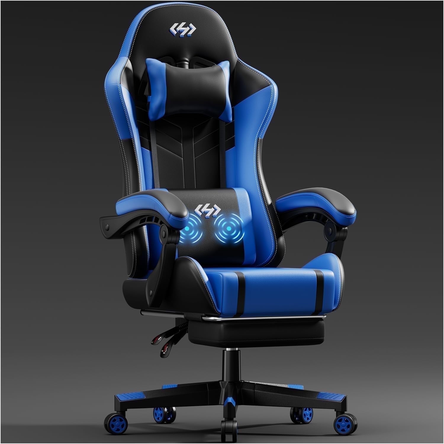 HLDIRECT Gaming Chair with Footrest, Massage Leather Game Chair ...