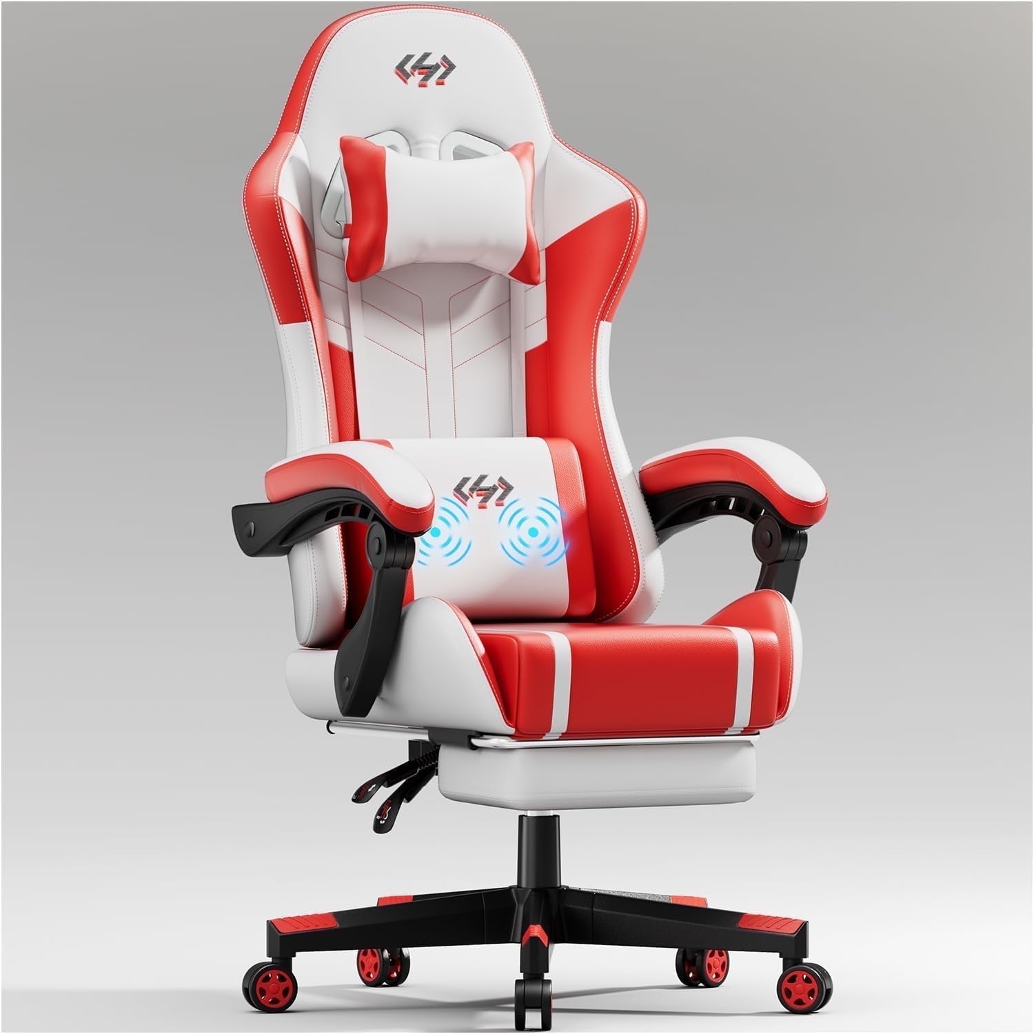 HLDIRECT Gaming Chair with Footrest, Massage Leather Game Chair ...