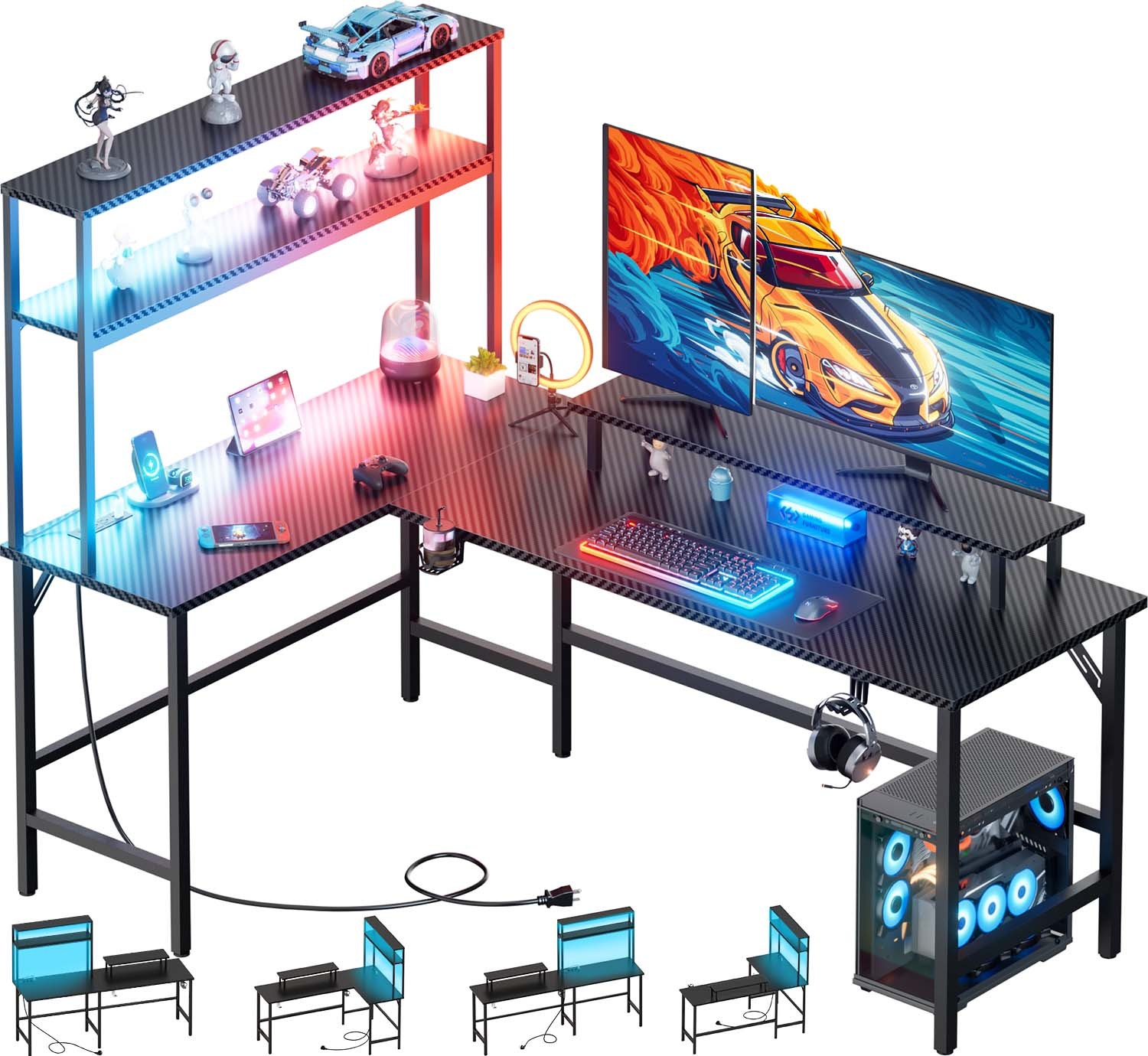 HLDIRECT L Shaped Gaming Desk with LED & Power Outlet, 59 inch ...