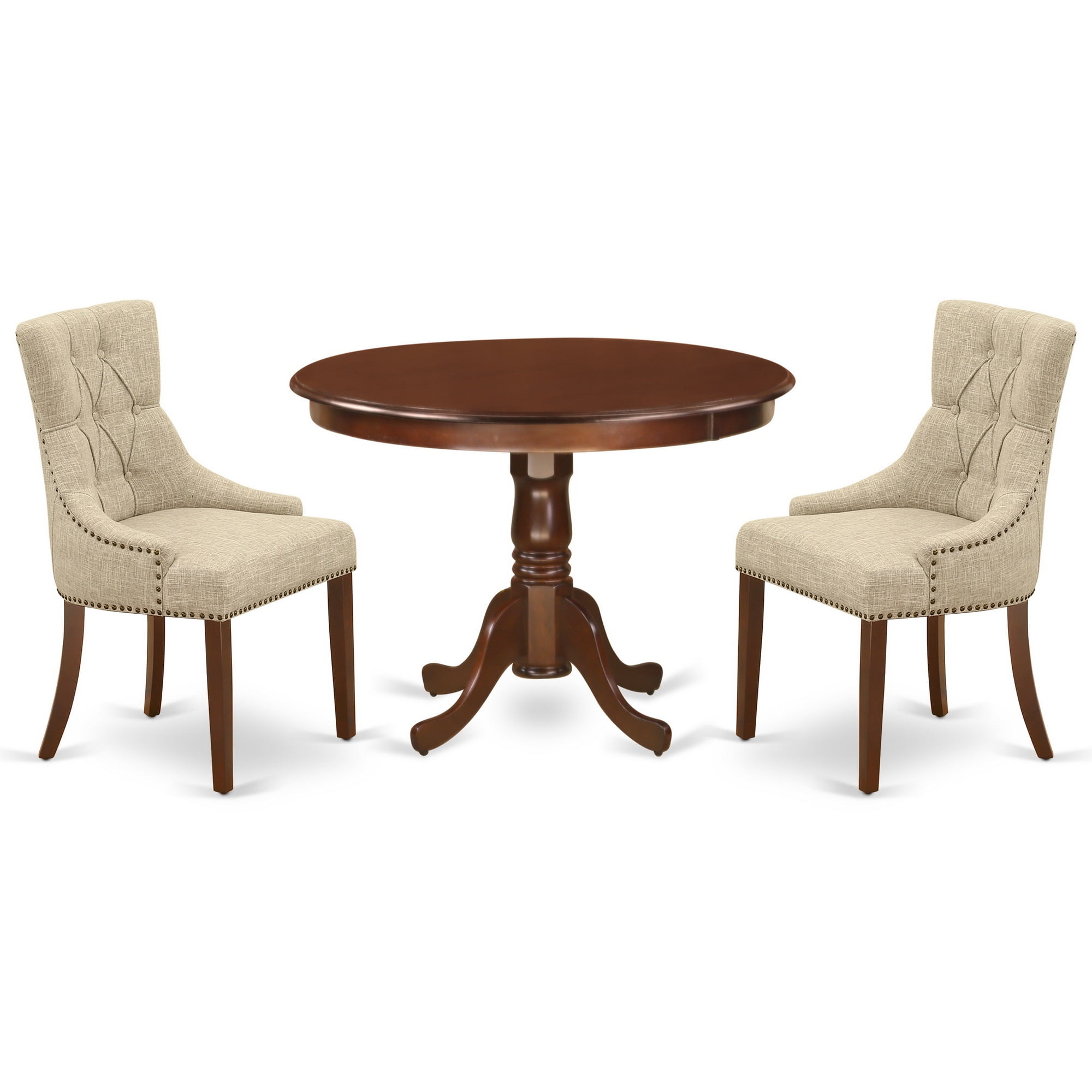 HLFR3-MAH-05 3Pc Dinette Set - Round Table & 2 Parson Chairs in ...