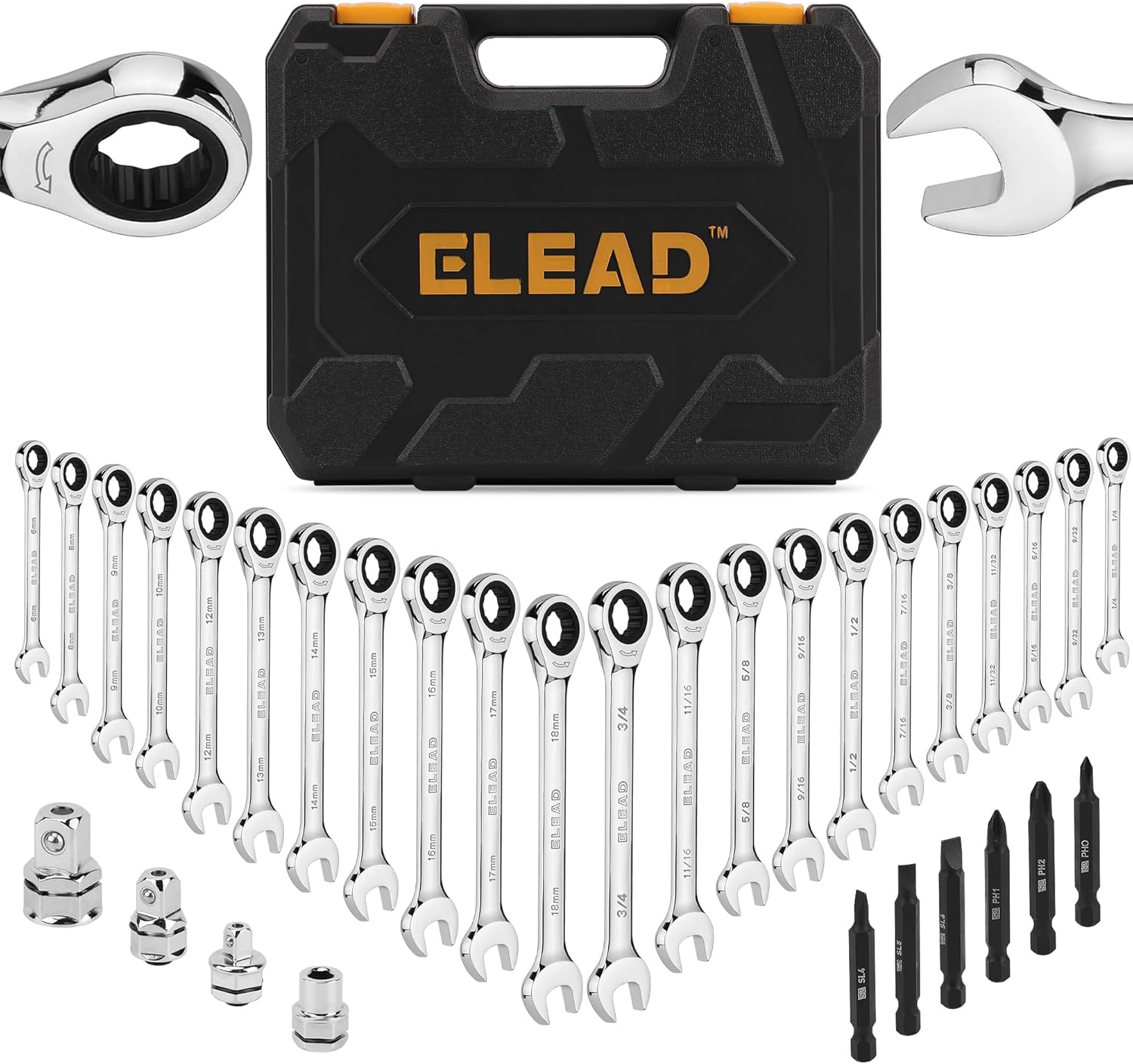 HLGJ 33-Piece Combination Ratchet Wrench Set | CR-V Steel | SAE ...
