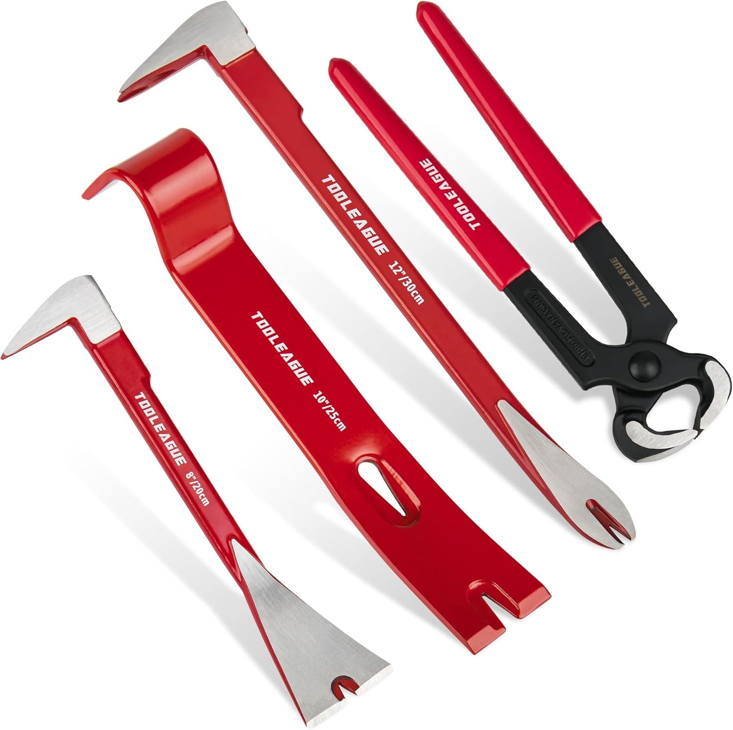 HLGJ 4 Pcs Pry Bar Set, 12" & 8" Cats Paw Nail Puller,10" Flat Claw Pry ...