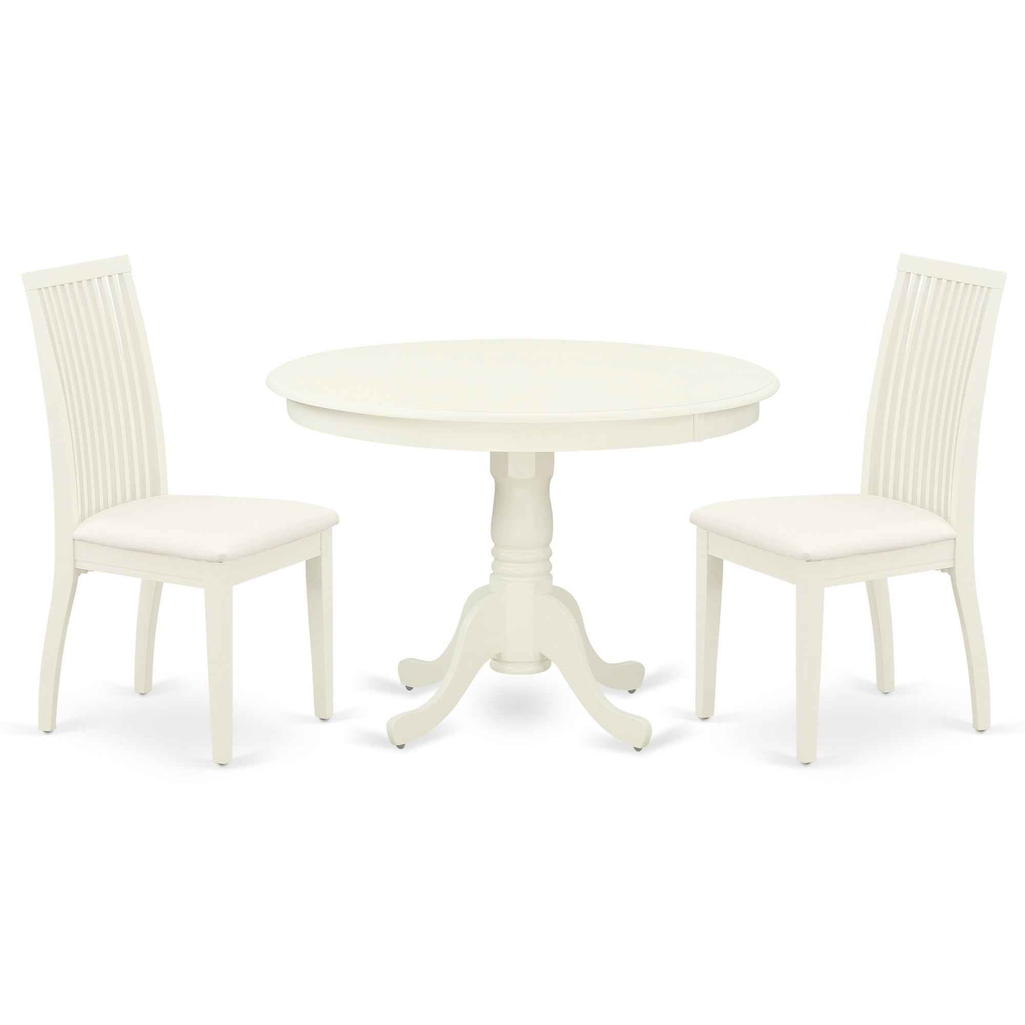 HLIP3-LWH-C 3Pc Dinette Set - Round Table & 2 Chairs, Linen White ...
