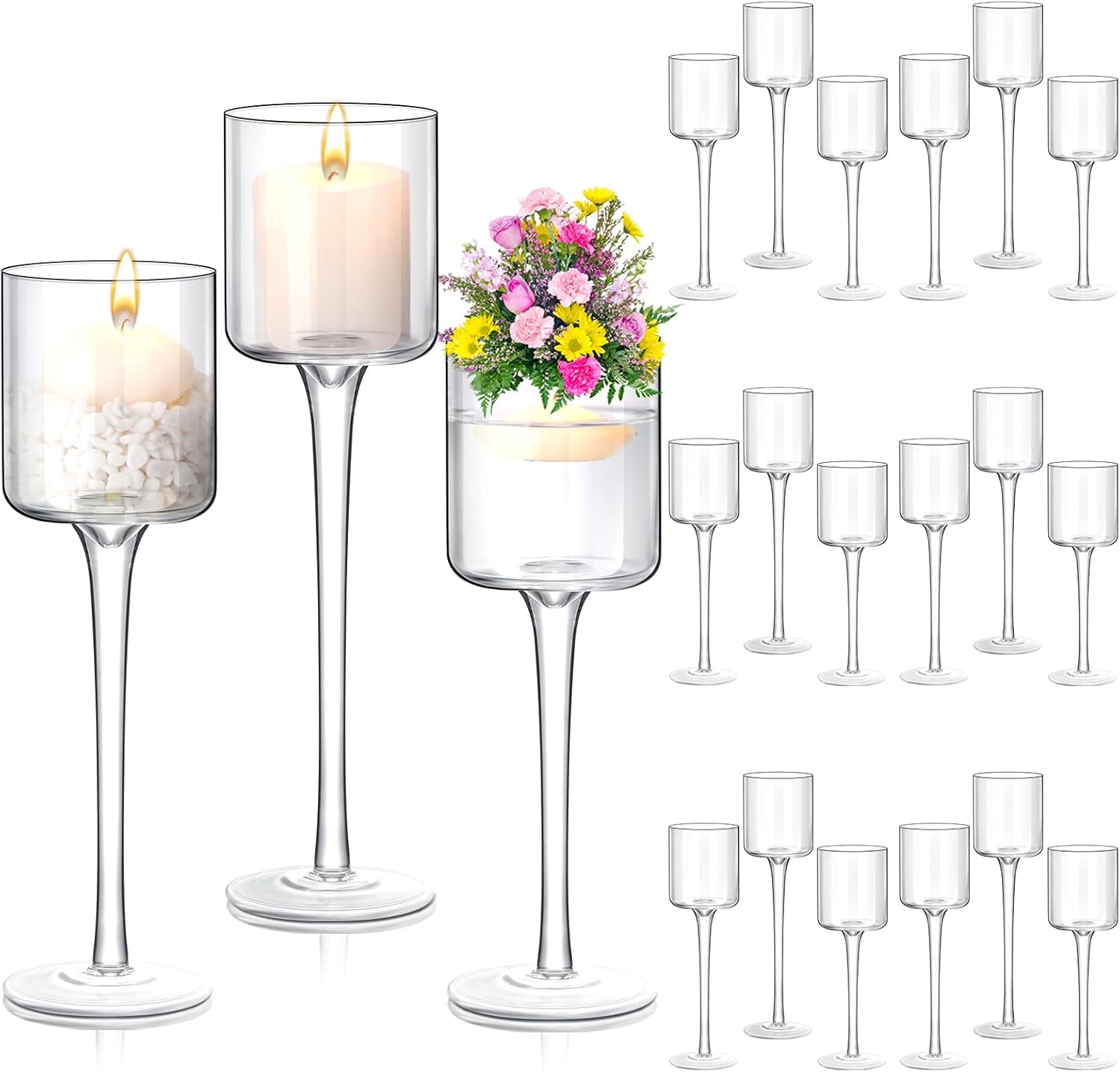 HLJJ 18 Pcs Glass Candle Holder Tall Tea Lights Candle Holder for Table ...