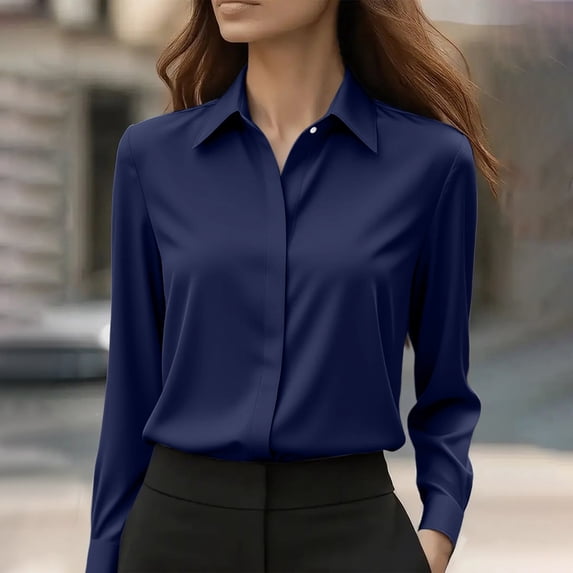 HLKJKLS Blouses For Women Dressy Casual Button Down Wrinkle Resistance ...