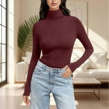 HLKJKLS Long Sleeve Shirts For Women High Neck Long Sleeve Solid Color ...