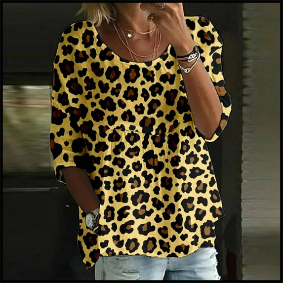 HLKJKLS Long Sleeve Shirts For Women Printed 3/4 Sleeve Crew Neck Loose ...