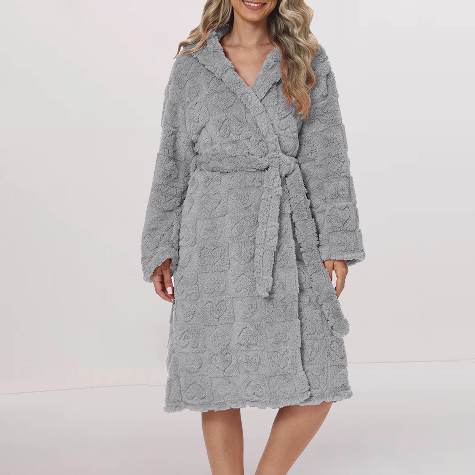 HLKJKLS Robes For Women Heart Shaped Flannel Plush Bathrobe Belted With ...